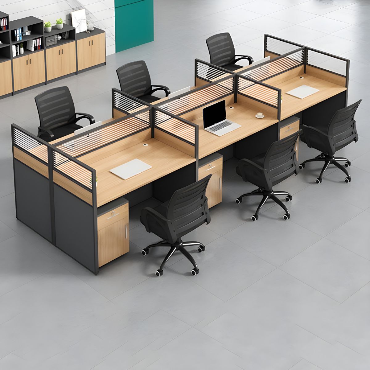 Six way open-view office workstation - Ideal Furniture